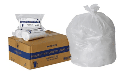 Medium White 27ltr Bin Liners, 50per roll, Ctn/20